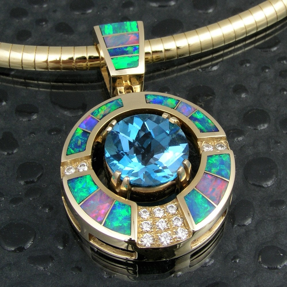 Australian Opal Pendant With Blue Topaz and Diamonds - Etsy