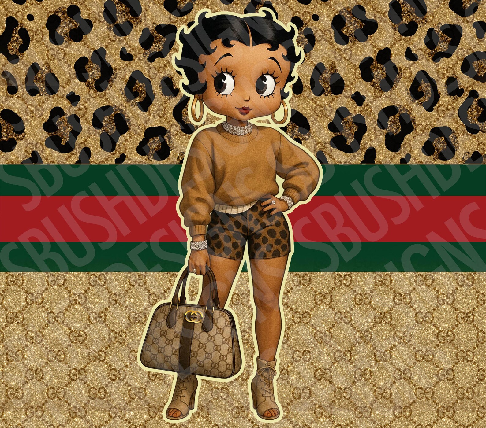 2 Unique Modern Black Betty Boop Designer Purse Tumbler Wrap PNG High ...