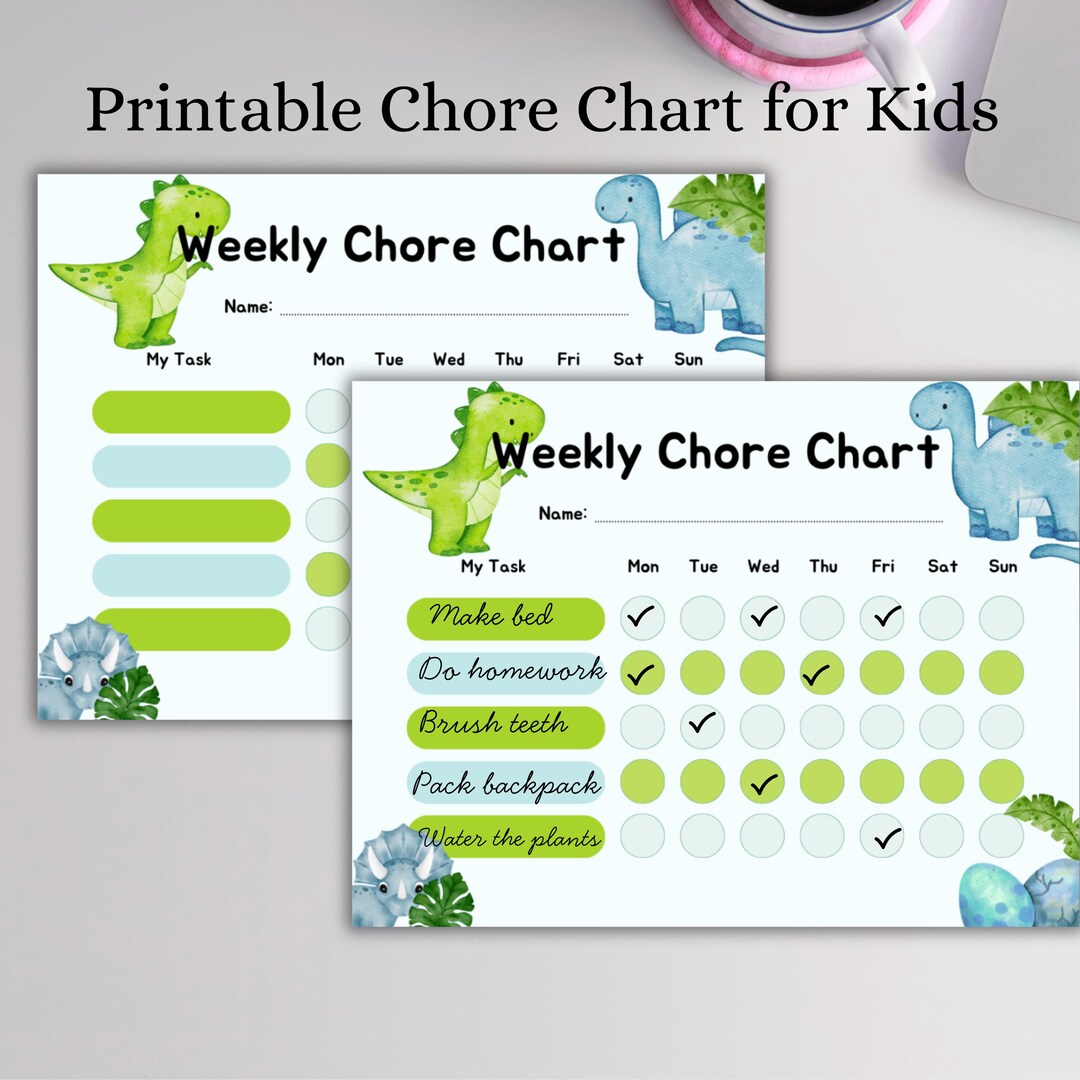 Dinosaur Chore Chart: Kids Printable Responsibility Planner (digital ...