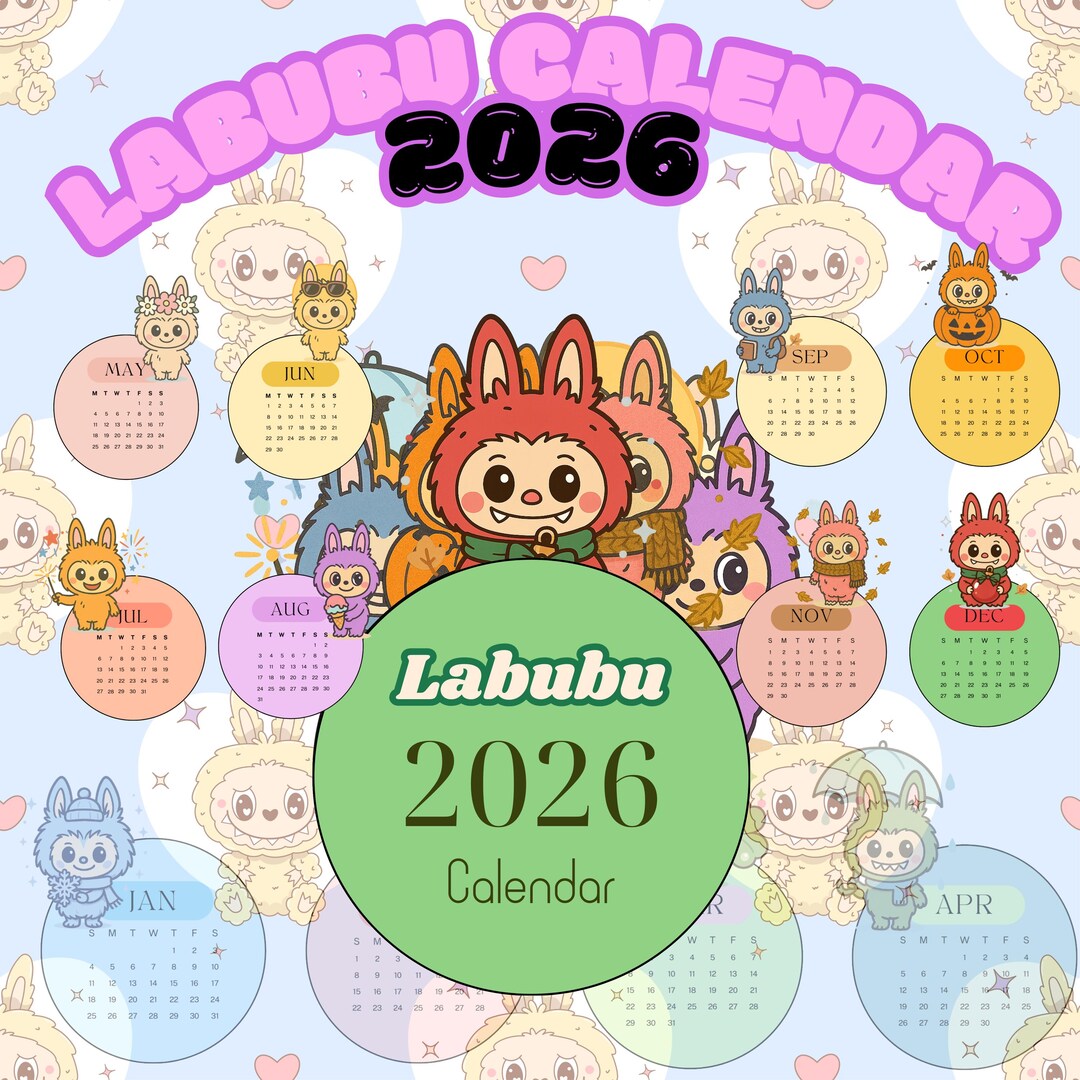 2026 Labubu Calendar Printable, Monster 2026 Calendar, Monday and ...