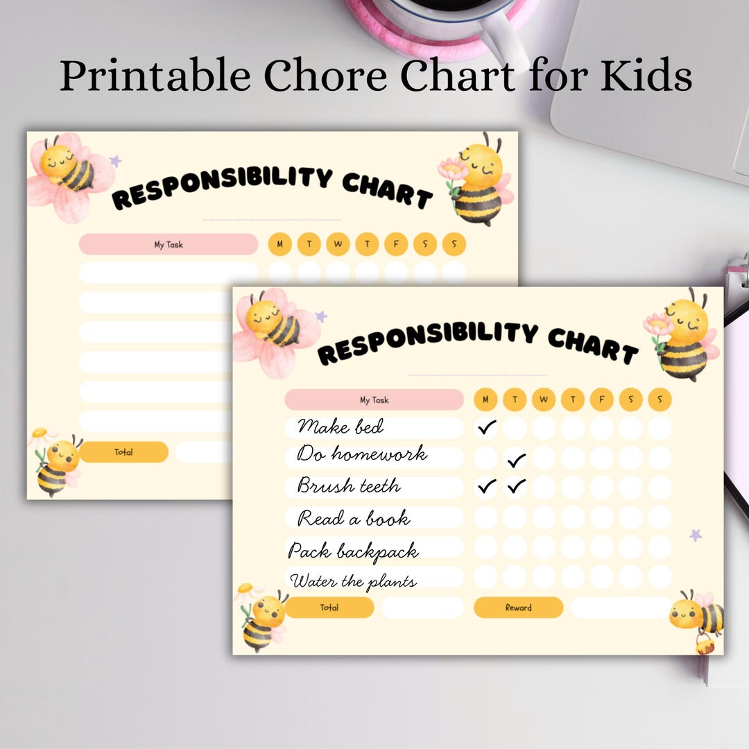 Bee Chore Chart: Kids Weekly Printable Responsibility Planner (PDF ...