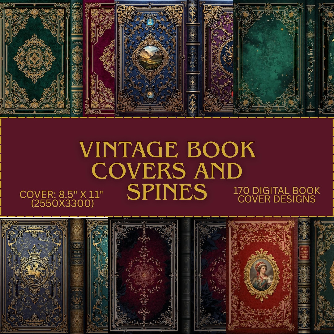 170 Vintage Book Covers and Spines, Custom Book Cover, Antique Designs ...