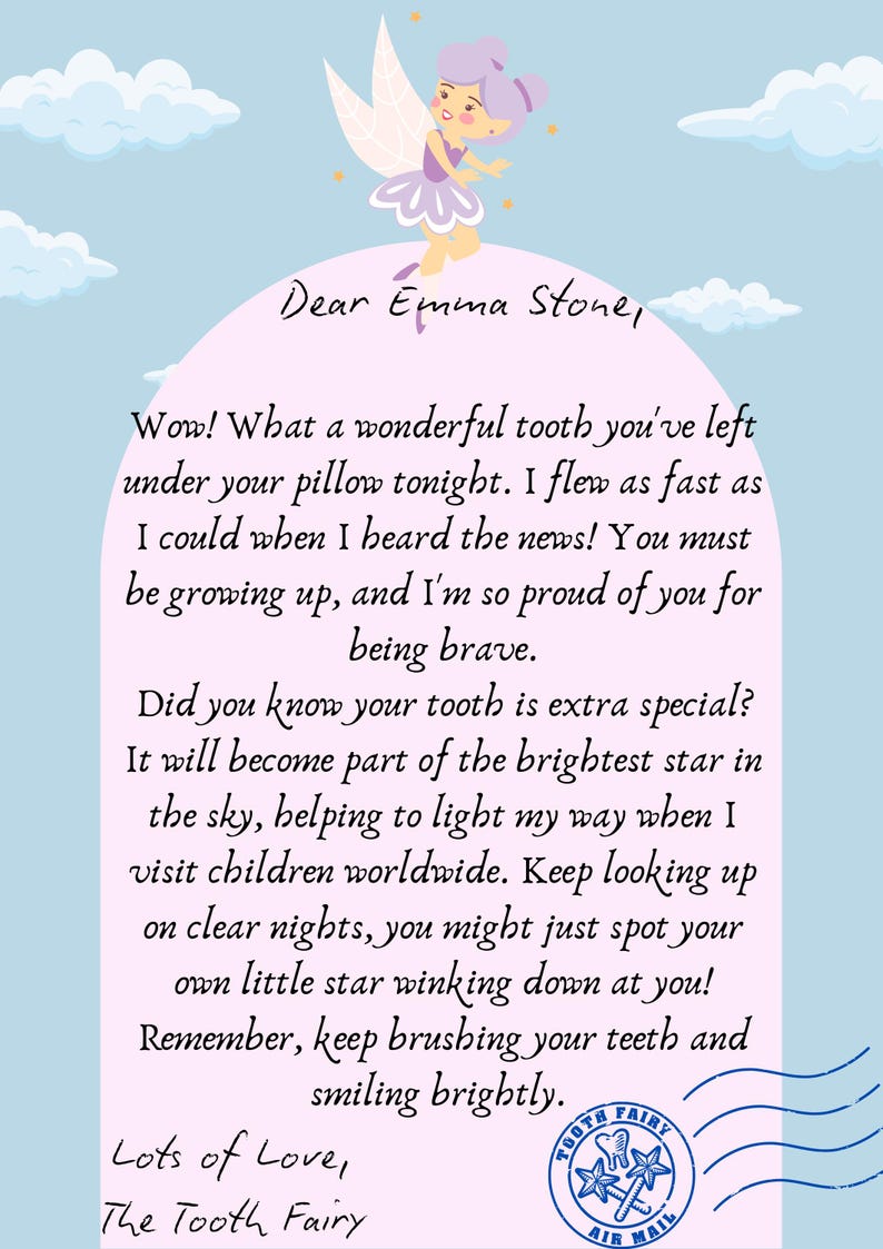 Printable Tooth Fairy Letter: Keepsake Note Template (digital Download ...
