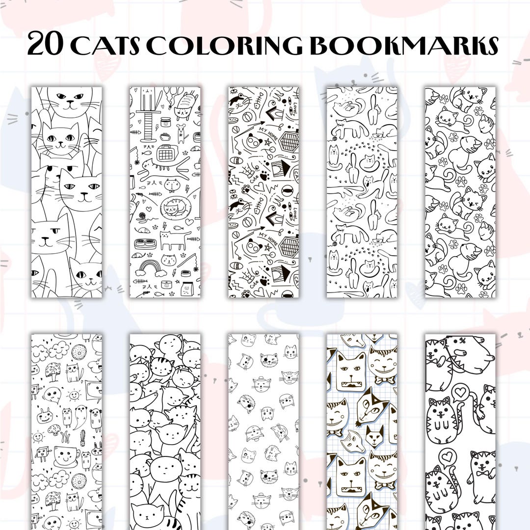 Cat Coloring Bookmarks, Bookish Designs (PDF & JPG - Etsy