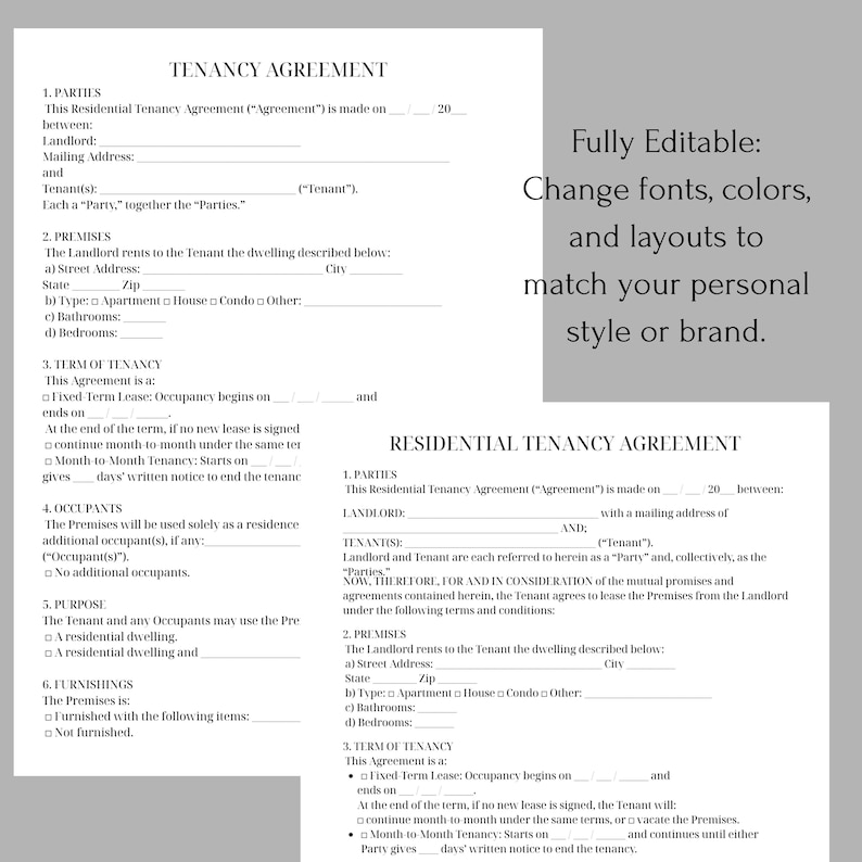 Editable Tenancy Agreement Template, Rental Contract (PDF & DOC) - Etsy