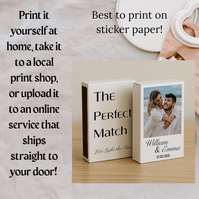 Editable Wedding Matchbox Template: Custom Bridal Shower Favors (canva ...