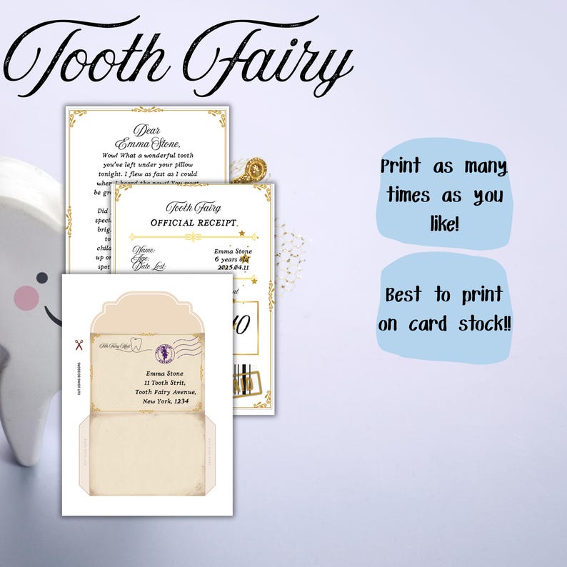Personalized Tooth Fairy Letter & Receipt Template (digital Download ...