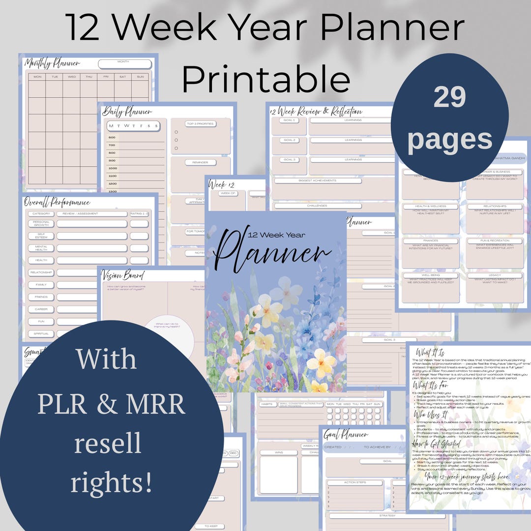 12 Week Year Goal Planner, Editable Canva Template (PLR & MRR) - Etsy