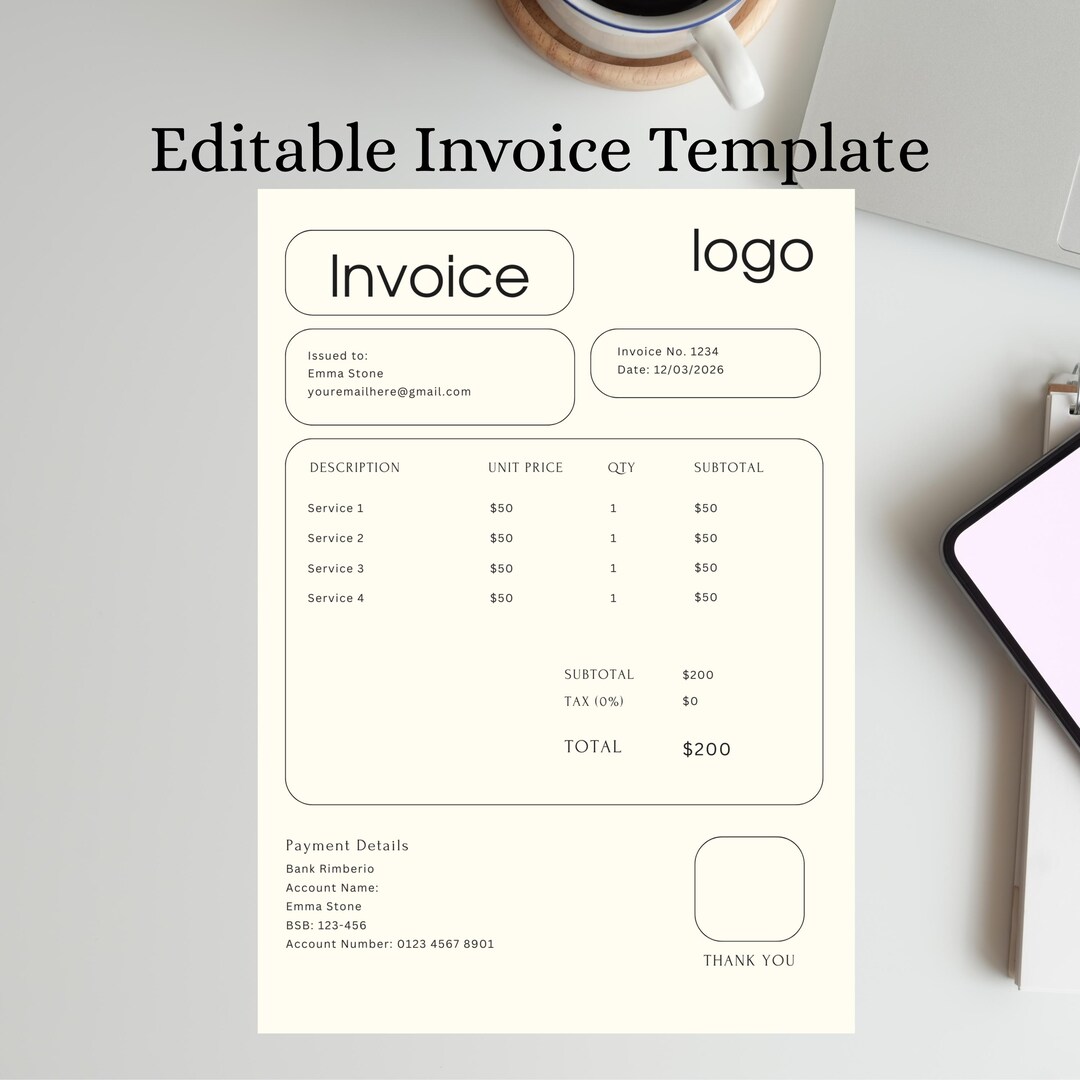 Editable Invoice Template: Small Business Order Form (A4/A5/US Letter ...