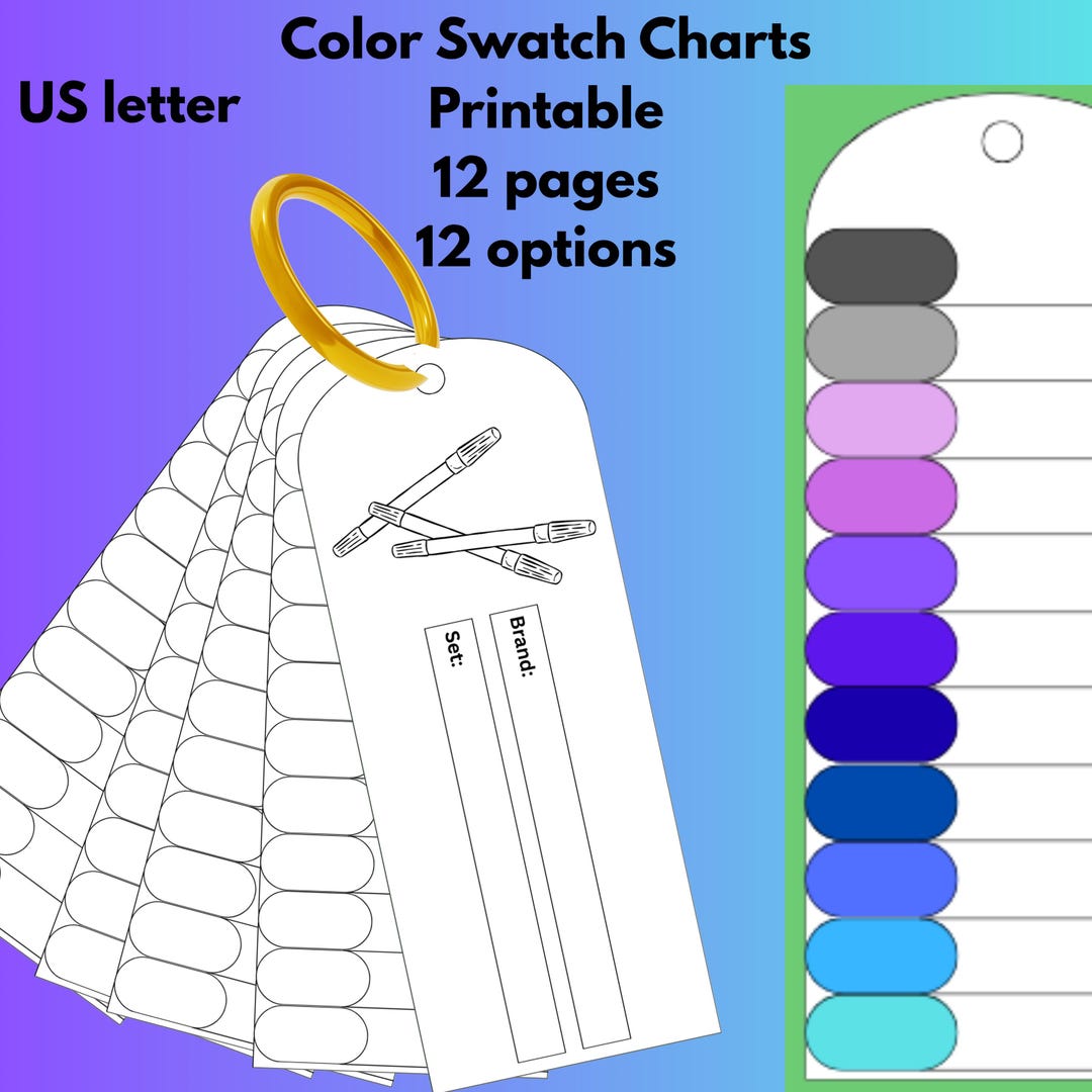 Printable Marker Swatch Cards, Color Swatch Charts, Color Swatch Card ...