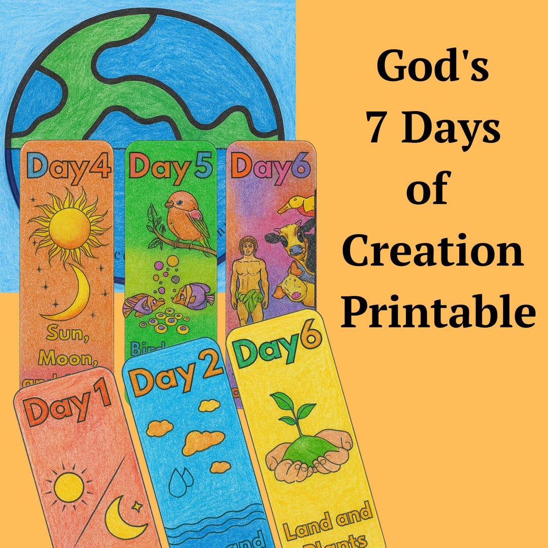 7 Days of Creation Printable, Bible Story Coloring Craft (PDF) - Etsy