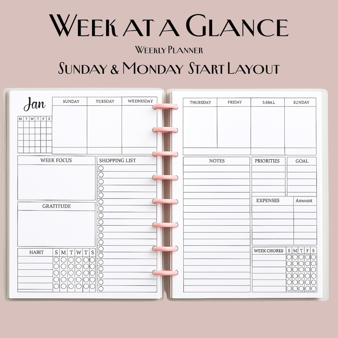 Week at a Glance, Weekly Planner Printable, Classic Happy Planner ...