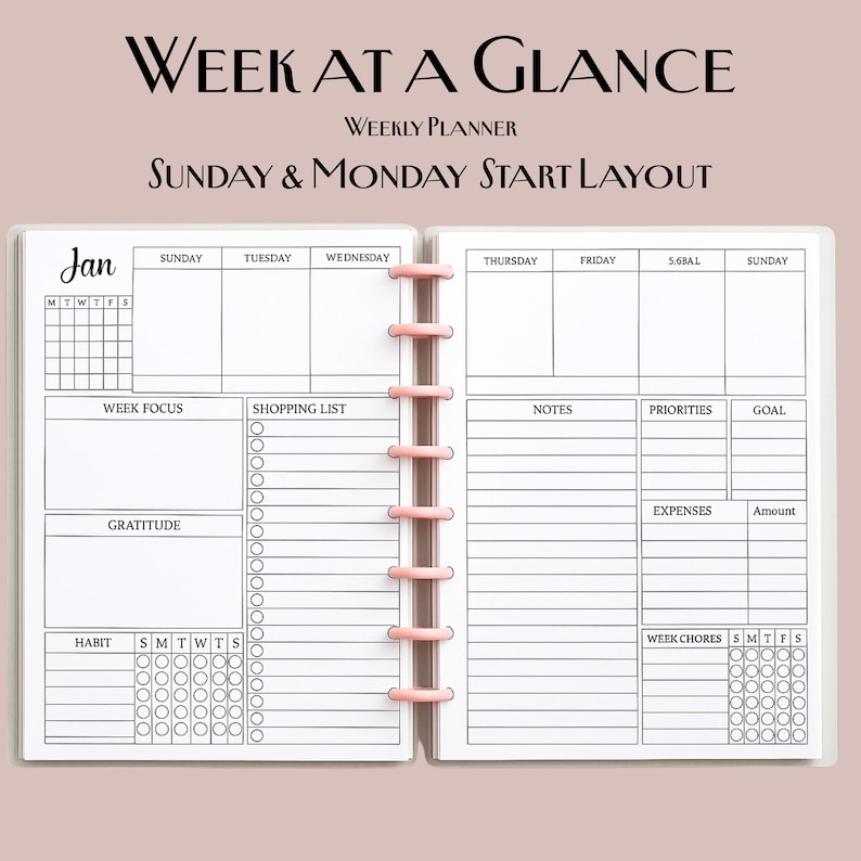 Week at a Glance, Weekly Planner Printable, Classic Happy Planner ...
