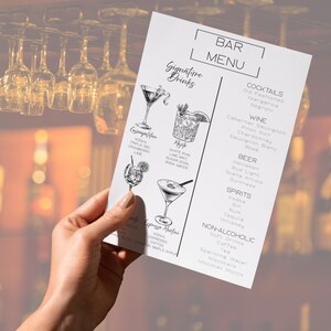Editable Wedding Drink Menu Template: Black & White Printable Sign ...