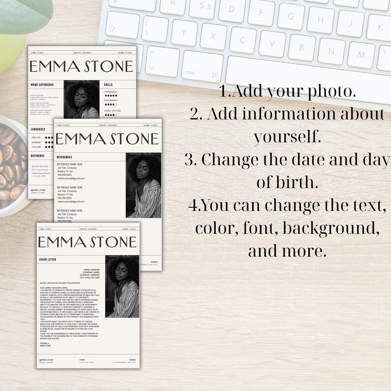 Resume Template, Cover Letter & Reference Template, Work Resume, ATS ...