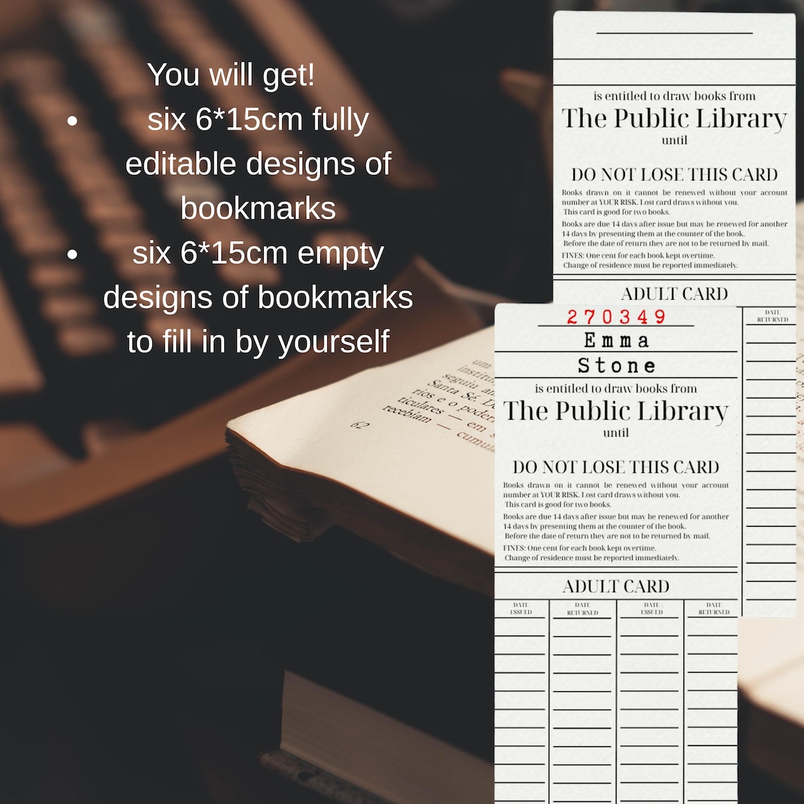 Editable Vintage Library Card Bookmark, Book Ephemera (digital Download ...