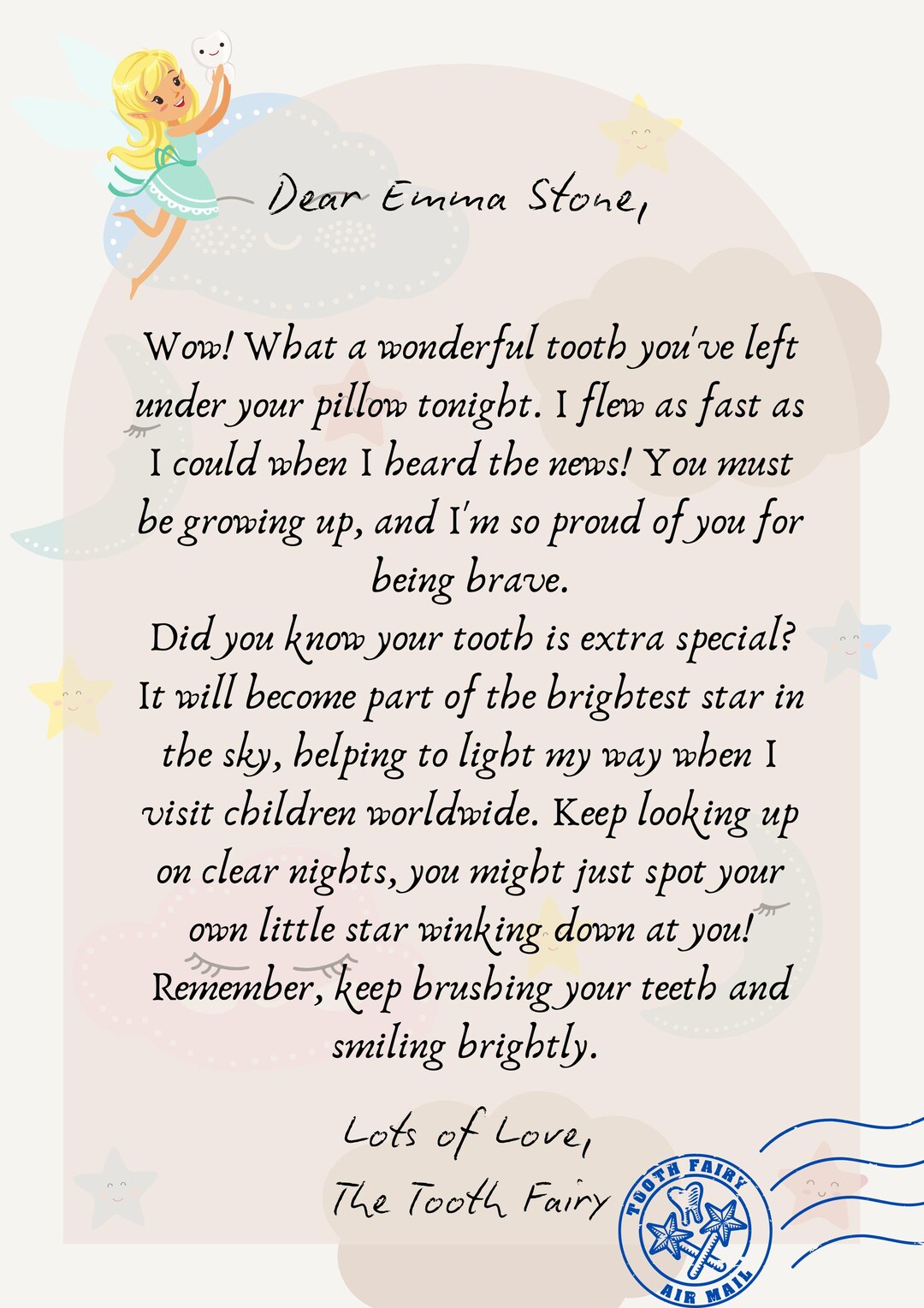Printable Tooth Fairy Letter, Tooth Fairy Note, Fairy Note Template ...