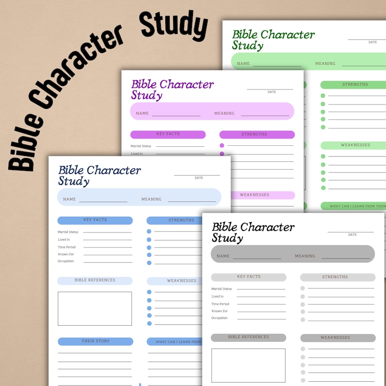 Printable Bible Character Study Guide, Bible Study Template, Bible ...