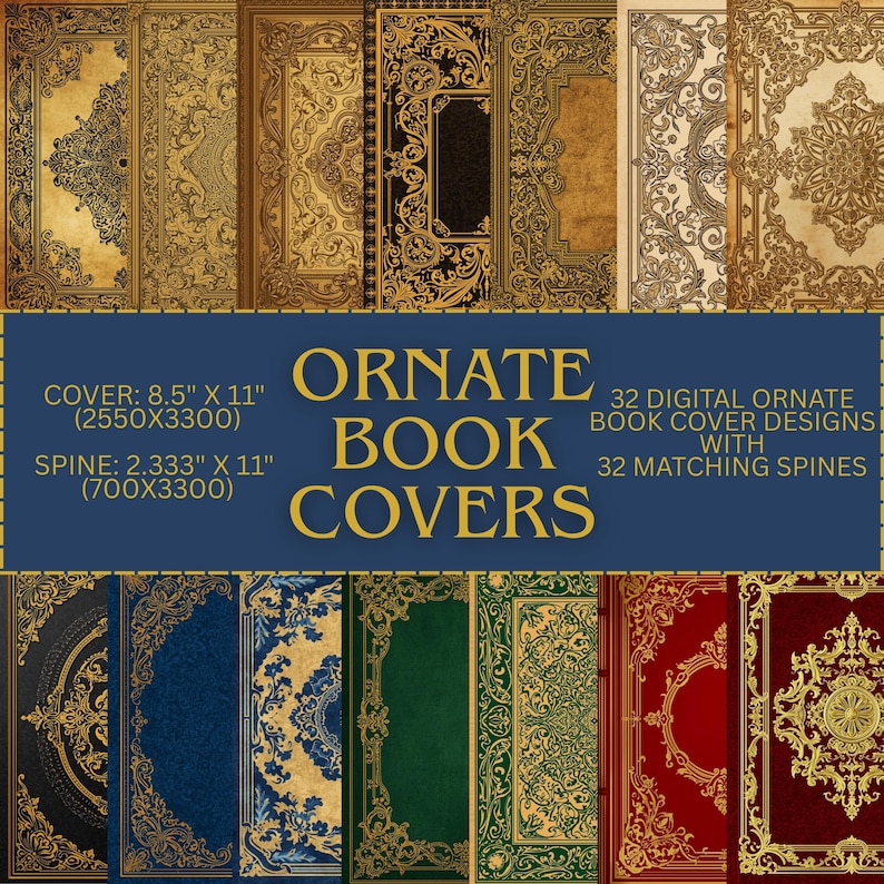 Printable Ornate Book Covers With Spines: Gilded Designs (PNG & SVG ...