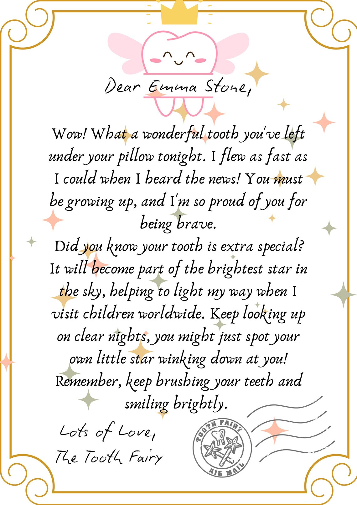 Personalized Tooth Fairy Letter Template: Keepsake Note (digital ...