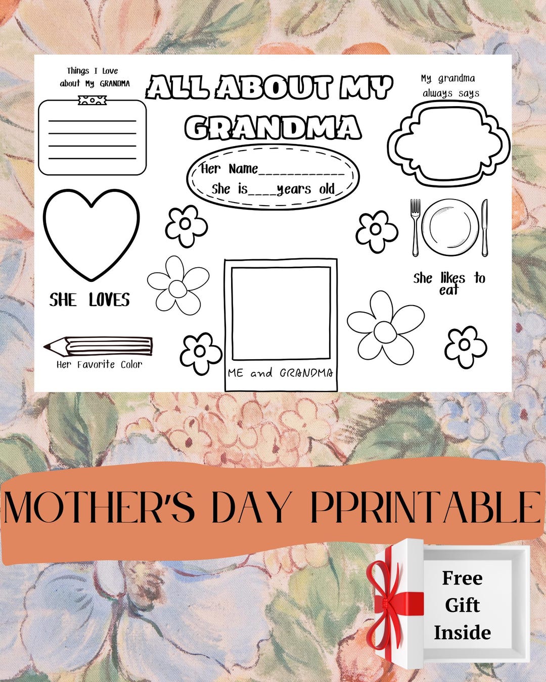 All About My Grandma Printable: Mother's Day Coloring Page Card (PDF ...