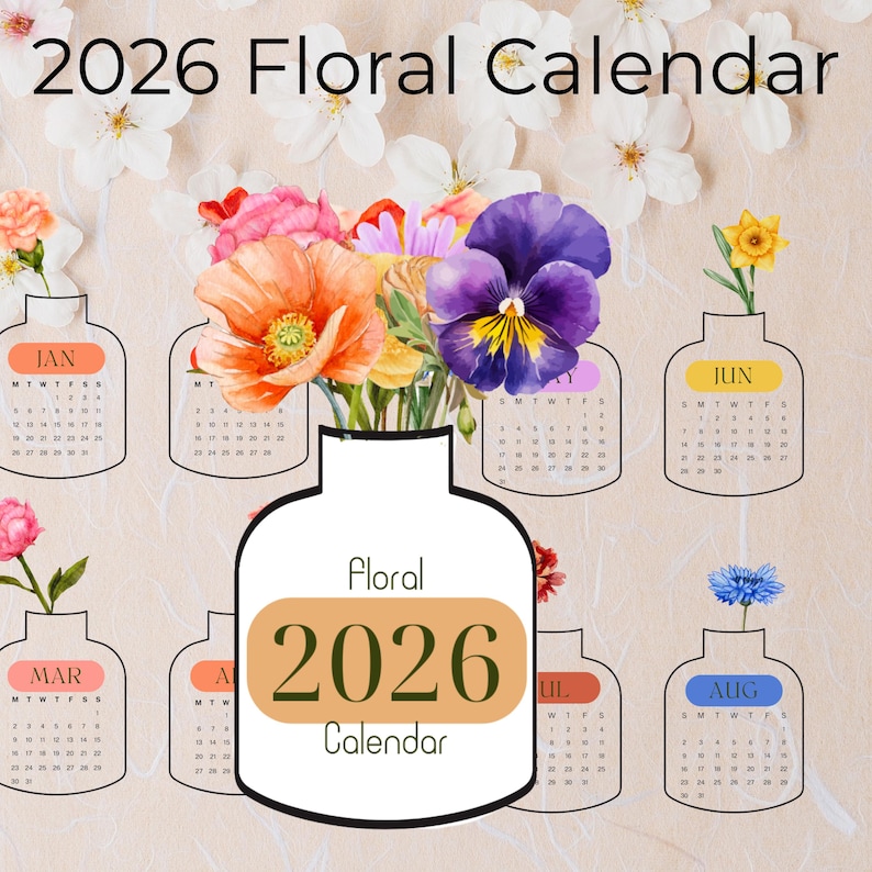 2026 Floral Desk Calendar Printable: PDF, PNG, SVG (monday & Sunday ...