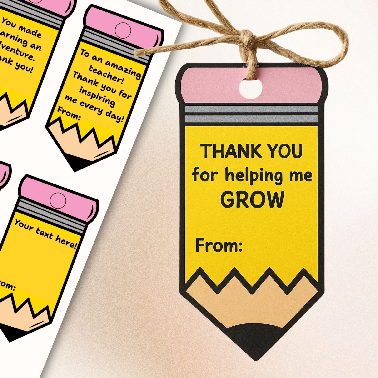 Pencil Teacher Appreciation Gift Tag Template: Editable Thank You ...