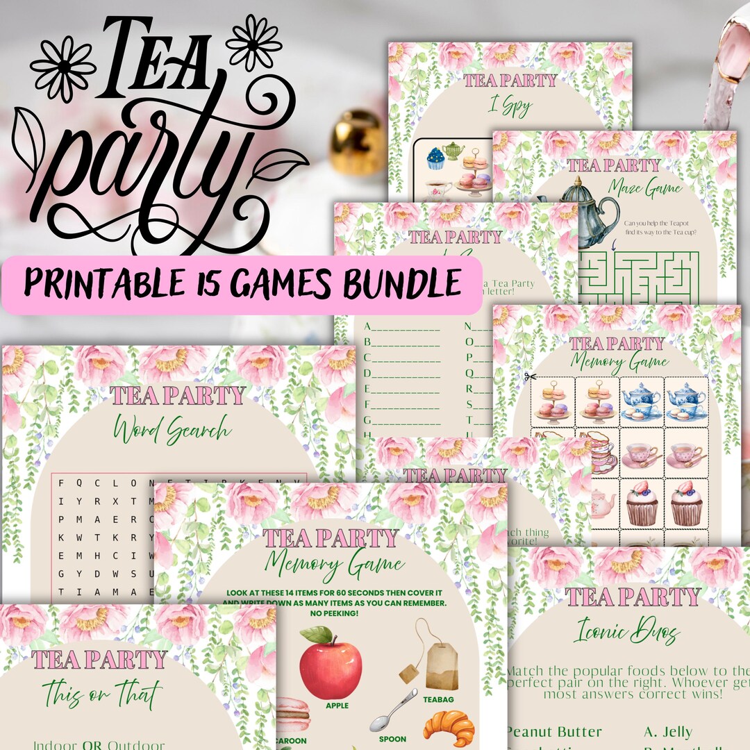 Tea Party Games Printable Bundle: 15 Kids Activities (PDF Download) - Etsy