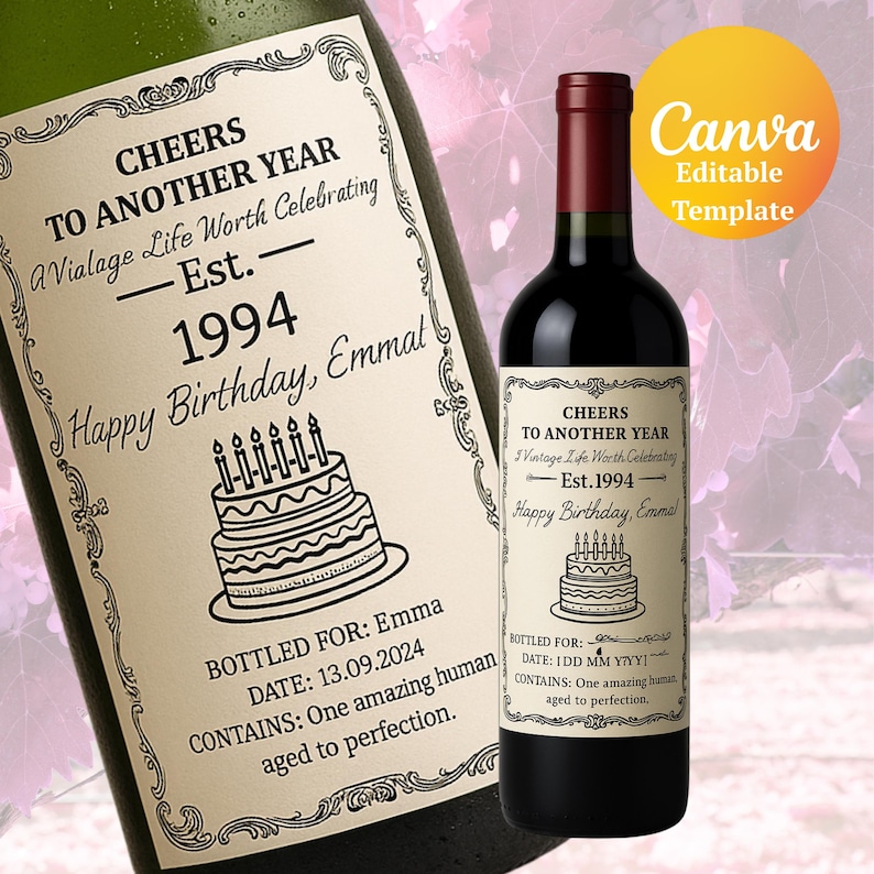 Personalized Birthday Wine Label Template: Custom DIY Gift (printable ...