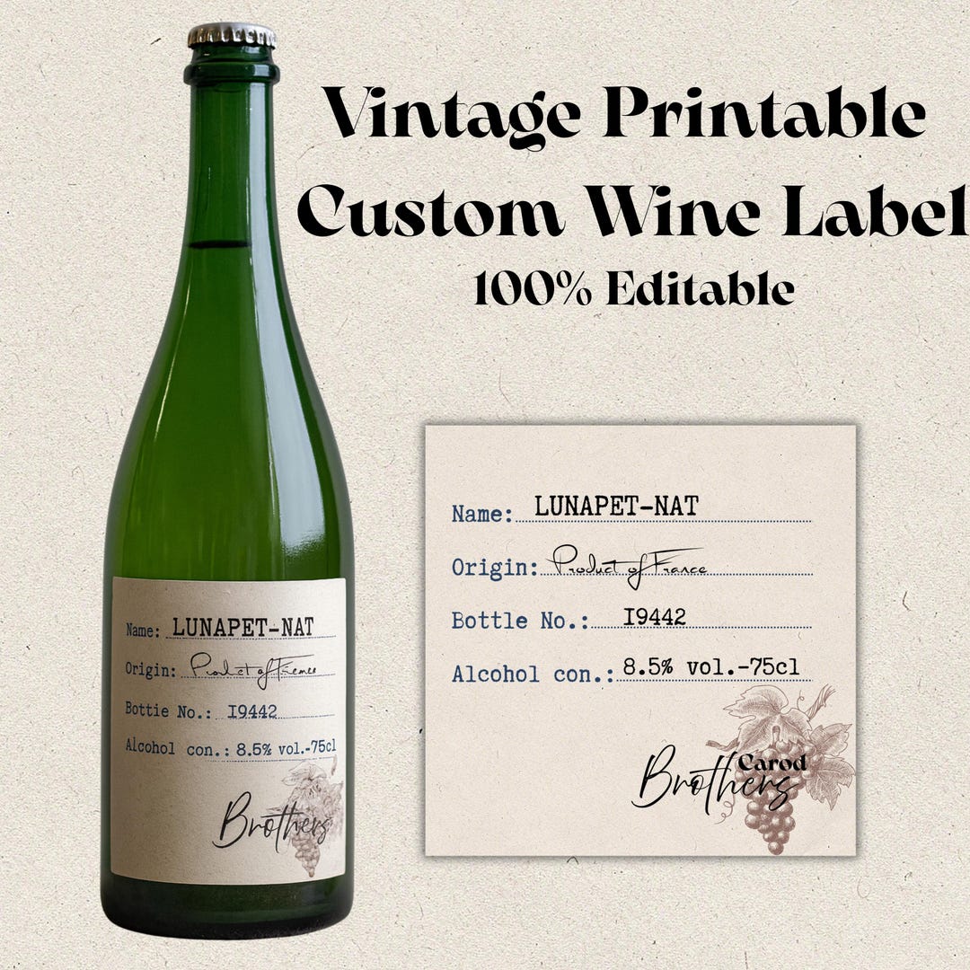 Vintage Custom Wine Label Template, Anniversary Gift (printable) - Etsy