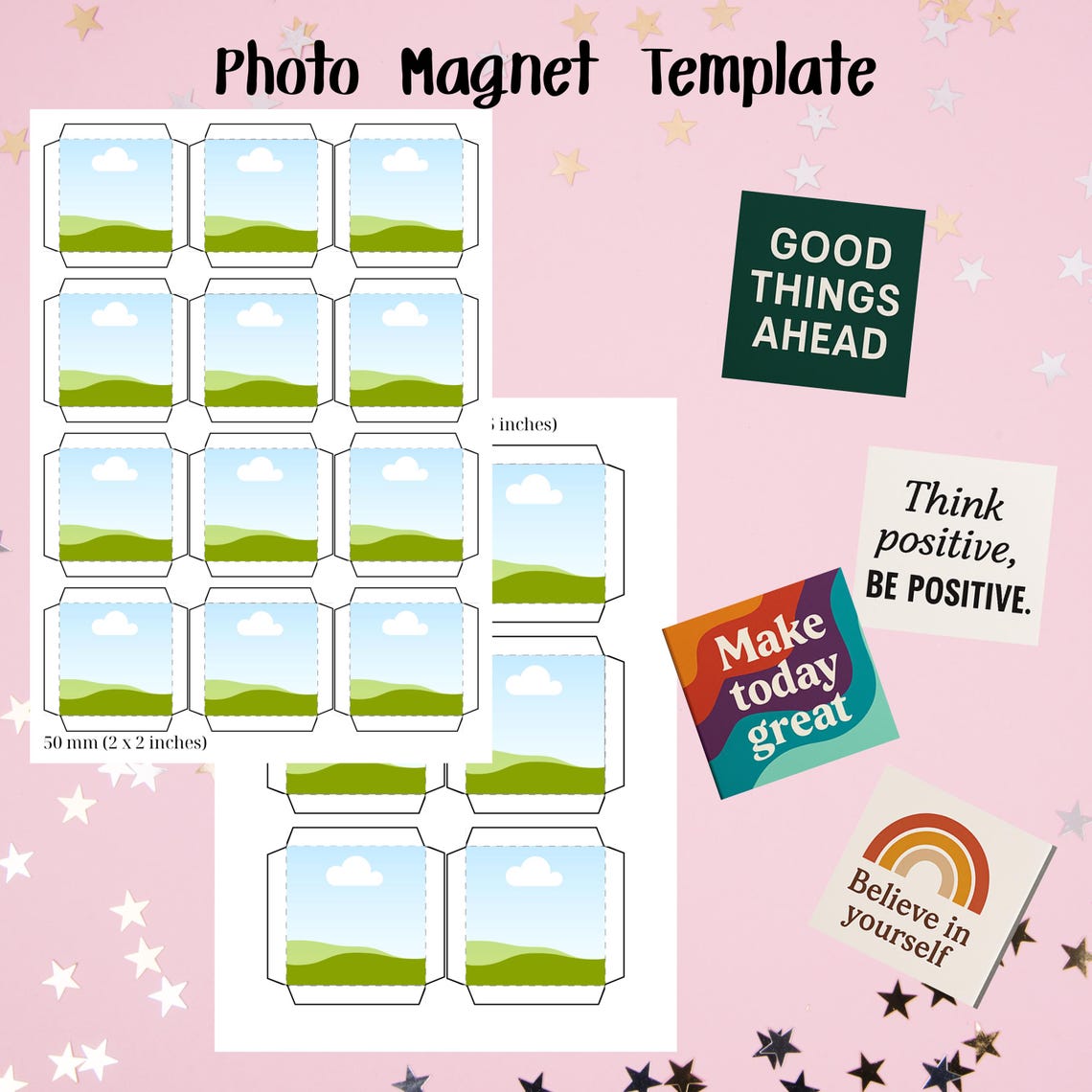 Editable Photo Fridge Magnet Template: DIY Keepsake, 2x2 Square ...