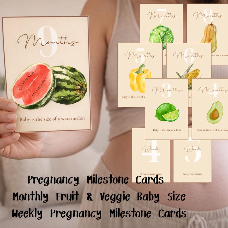 Printable Pregnancy Milestone Cards, Vegetable and Fruit Weekly ...