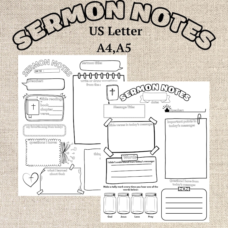 Printable Sermon Notes Template, Christian Bible Study (PDF) - Etsy