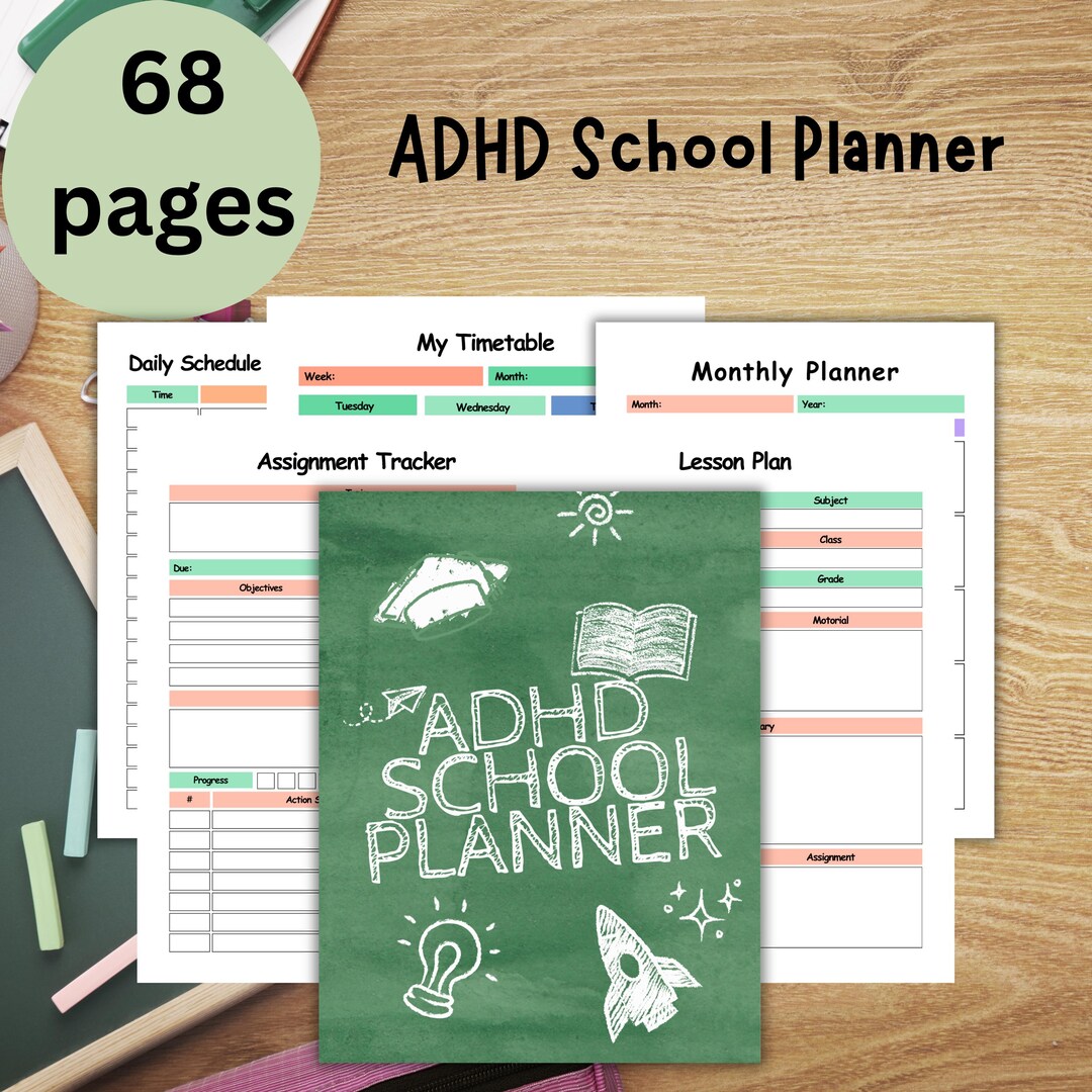 ADHD School Planner, ADHD Digital Planner, Digital Notebook for School ...