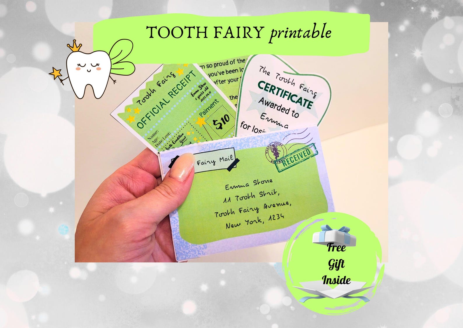 Tooth Fairy Printable Set: Green Mini Envelope, Letter, Receipt ...
