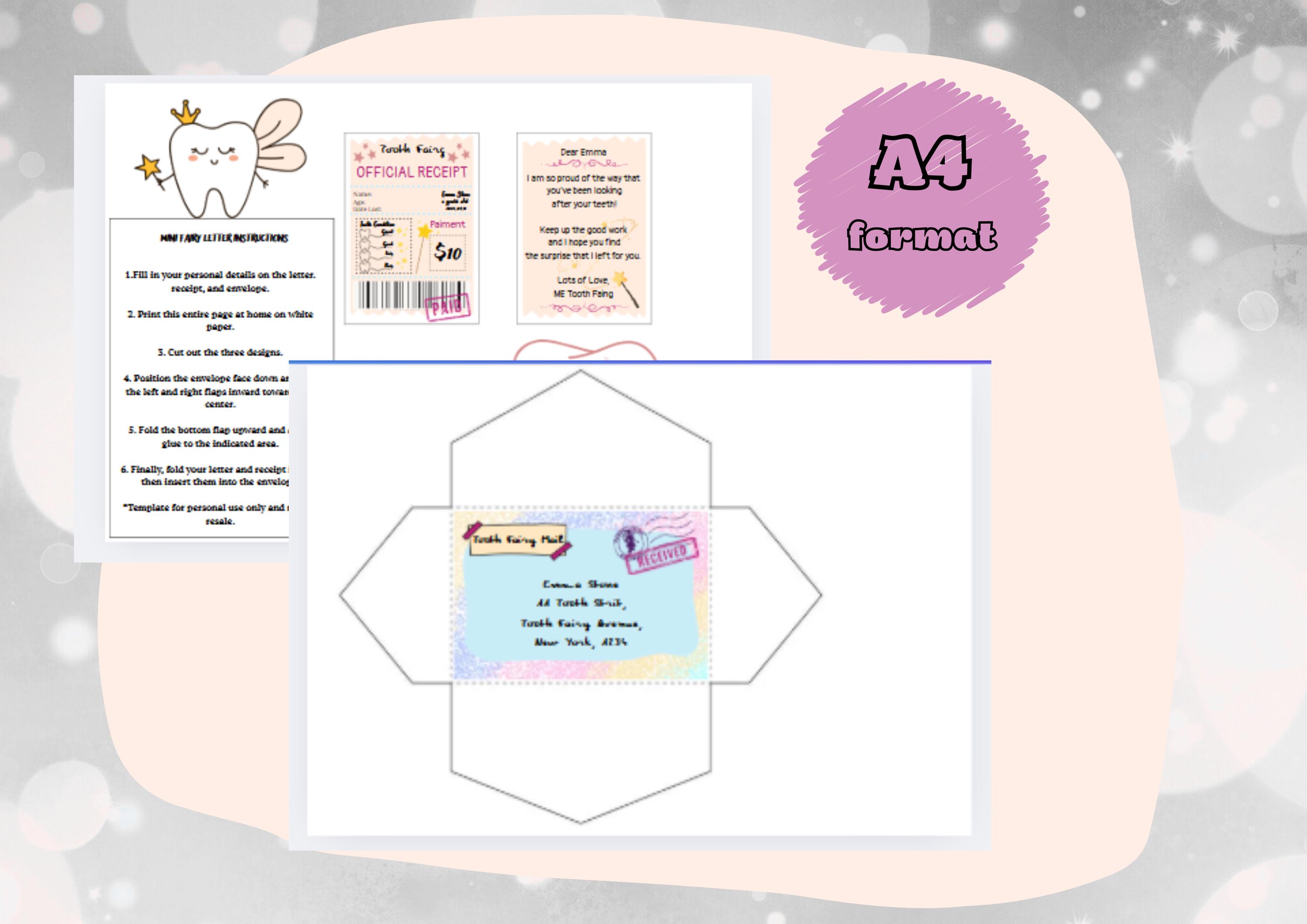Tooth Fairy Printable Set: Green Mini Envelope, Letter, Receipt ...