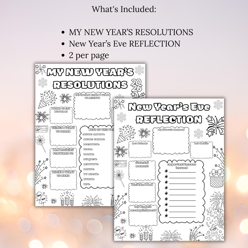 2026 New Year's Resolutions & Reflection Coloring Page (digital ...