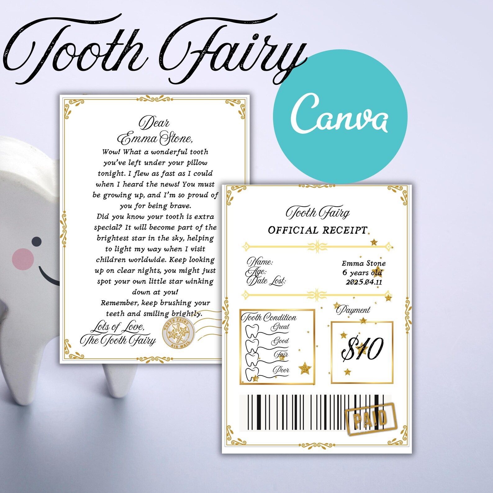 Personalized Tooth Fairy Letter & Receipt Template (digital Download ...
