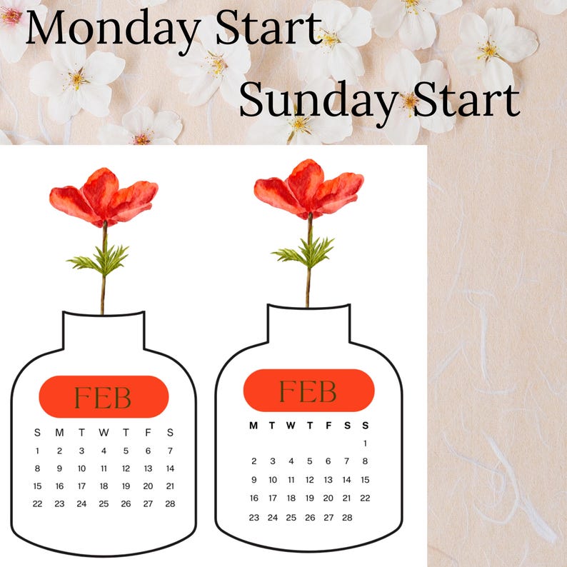 2026 Floral Desk Calendar Printable: PDF, PNG, SVG (monday & Sunday ...