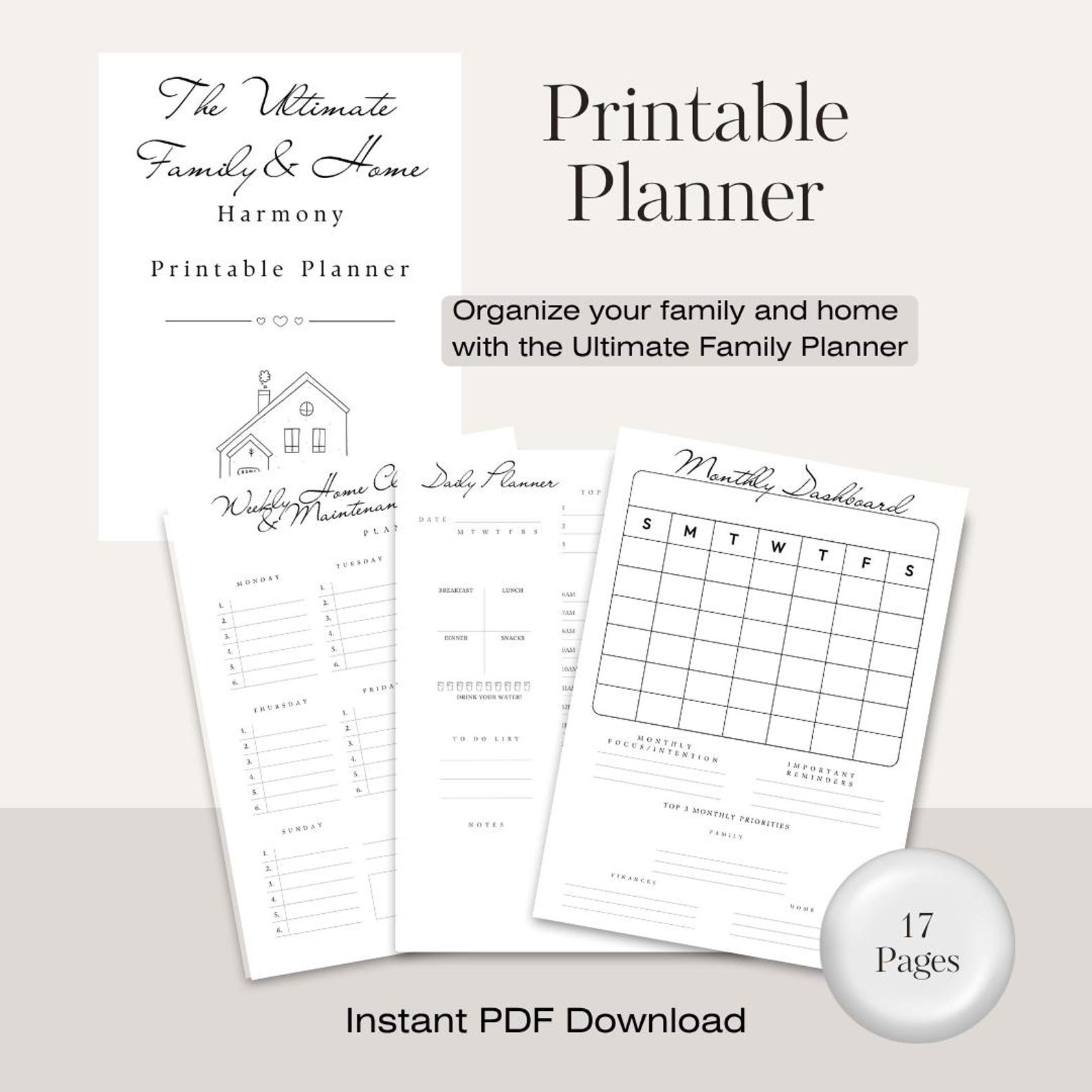 Printable Family Planner Bundle: Undated Daily, Weekly, Monthly, Meal ...