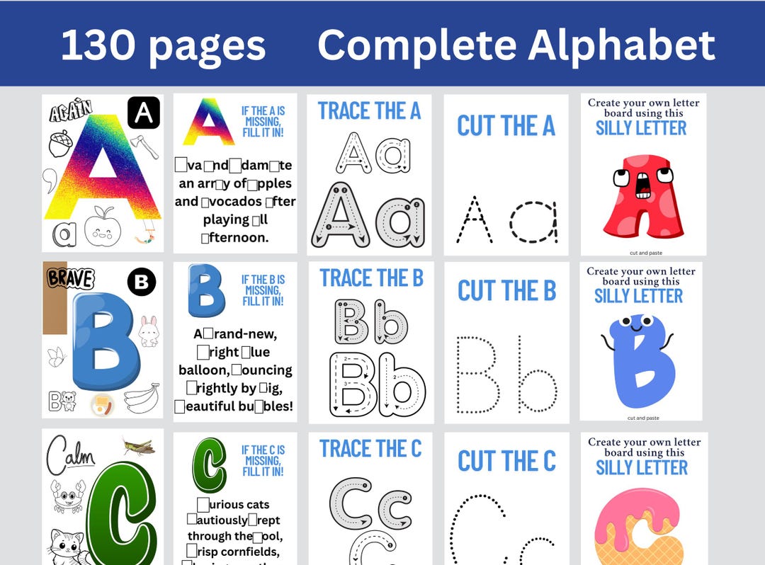 Alphabet Workbook Prek Kindergarten Prep Activities Coloring Tracing ...