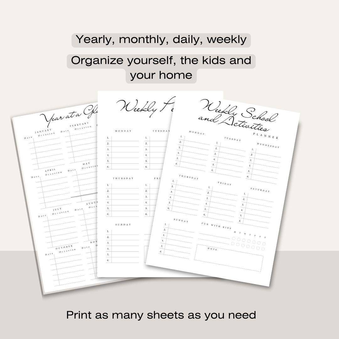 Printable Family Planner Bundle: Undated Daily, Weekly, Monthly, Meal ...