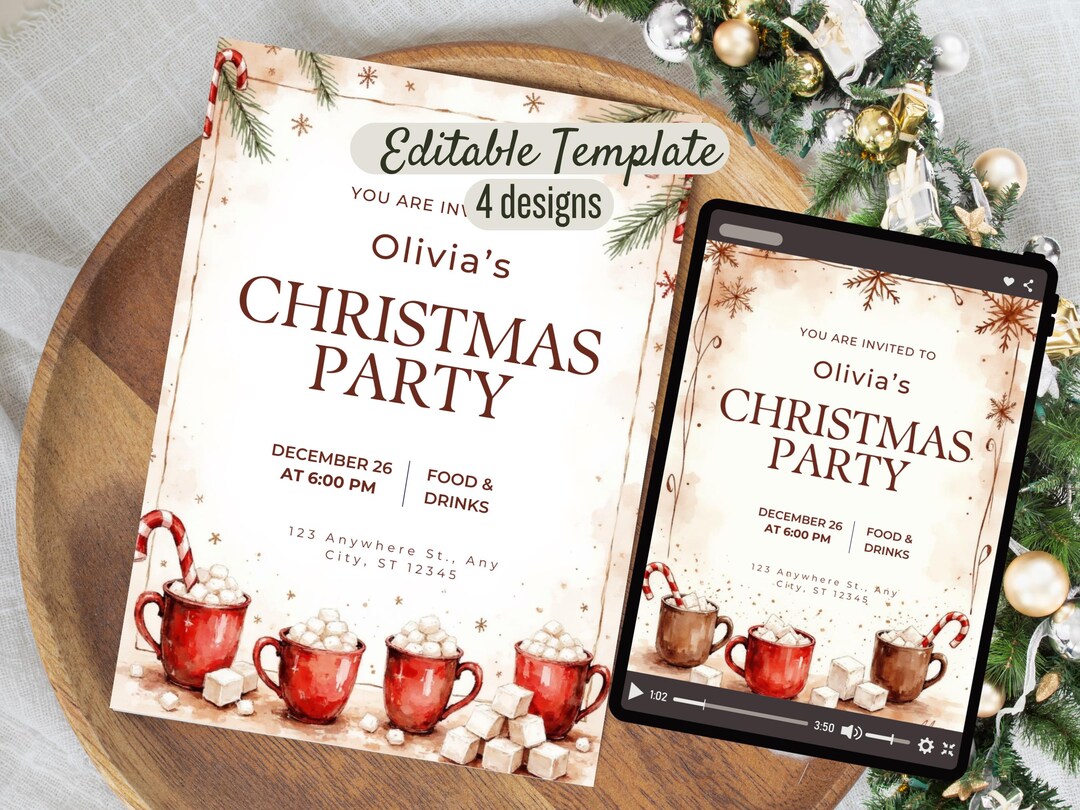 Editable Christmas Invitation Template | Cozy Holiday Party Invite ...