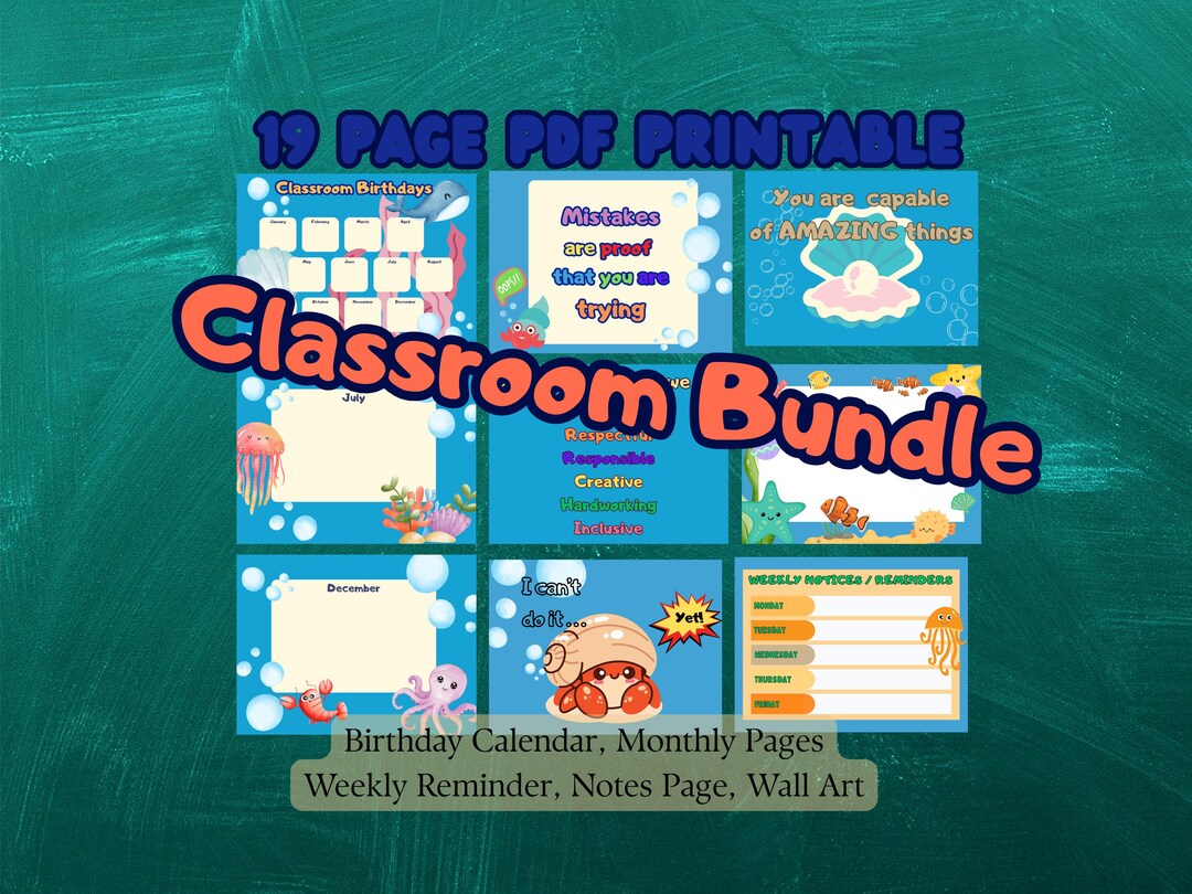 Under the Sea Classroom Decor Bundle: Calendar, Posters, Monthly Sheets ...