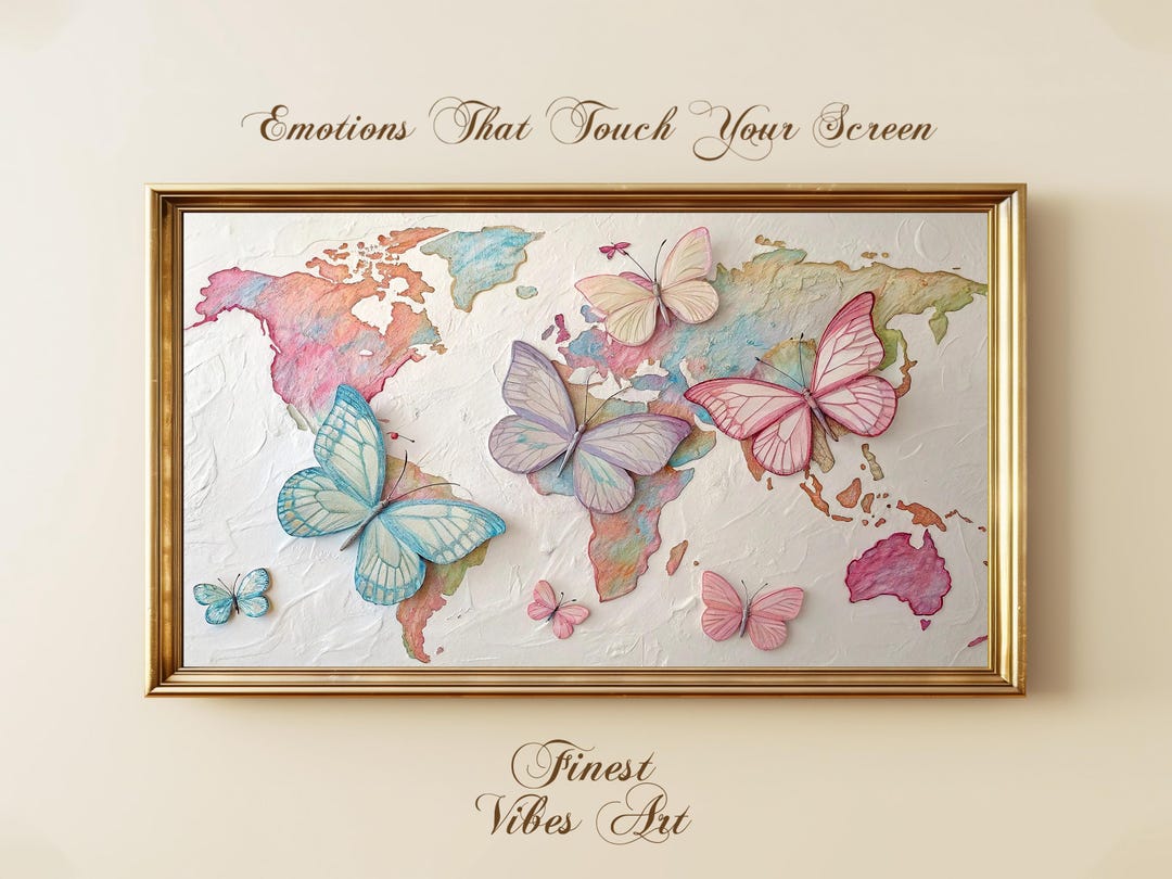 Butterfly World Map Painting, Watercolor Travel Art, Colorful Global ...