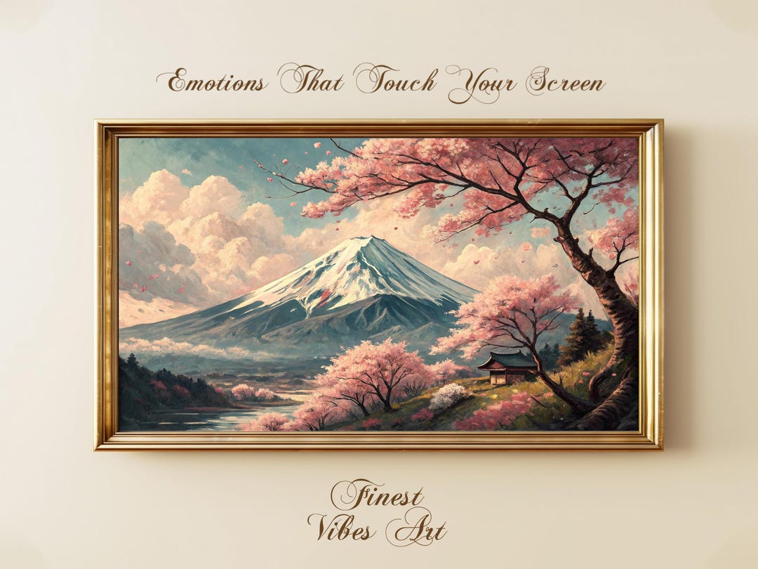 Mount Fuji Frame TV Art: Japanese Cherry Blossom Landscape (digital ...