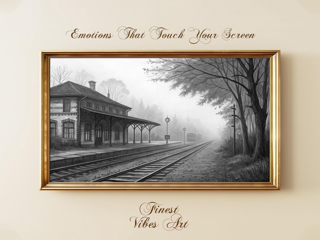 Vintage Train Station Frame TV Art: Nostalgic Railway Landscape ...