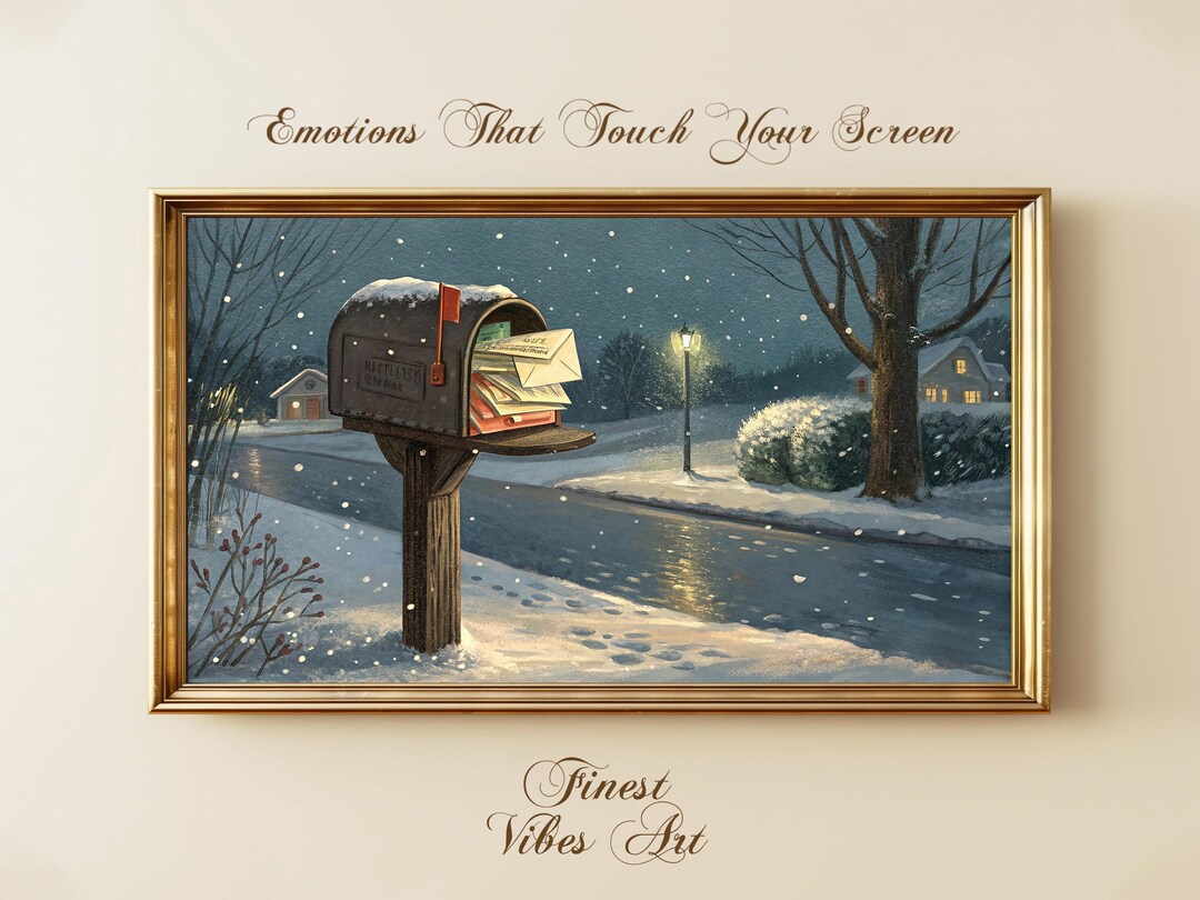 Winter Mailbox Scene Frame TV Art, Snowy Night Painting (digital ...