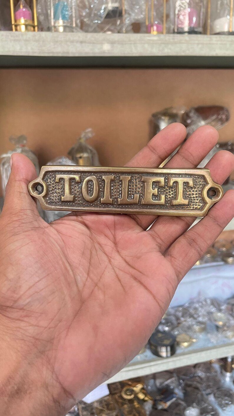 Vintage Solid Brass Toilet Sign: Antique Style Restroom Door Plaque - Etsy