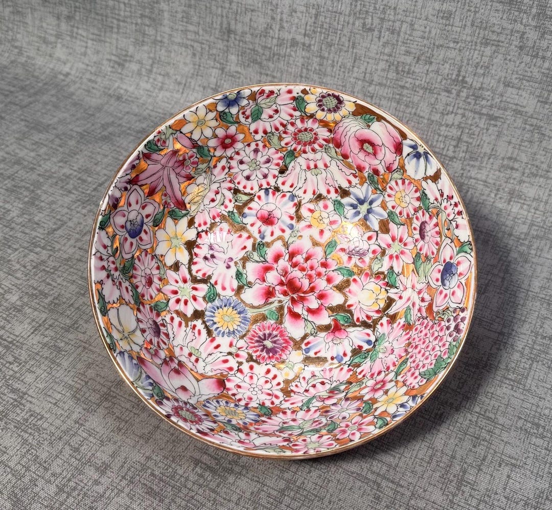 Asian Floral Print Bowl With Gold Trim Japanese Porcelain Hand Painted ...